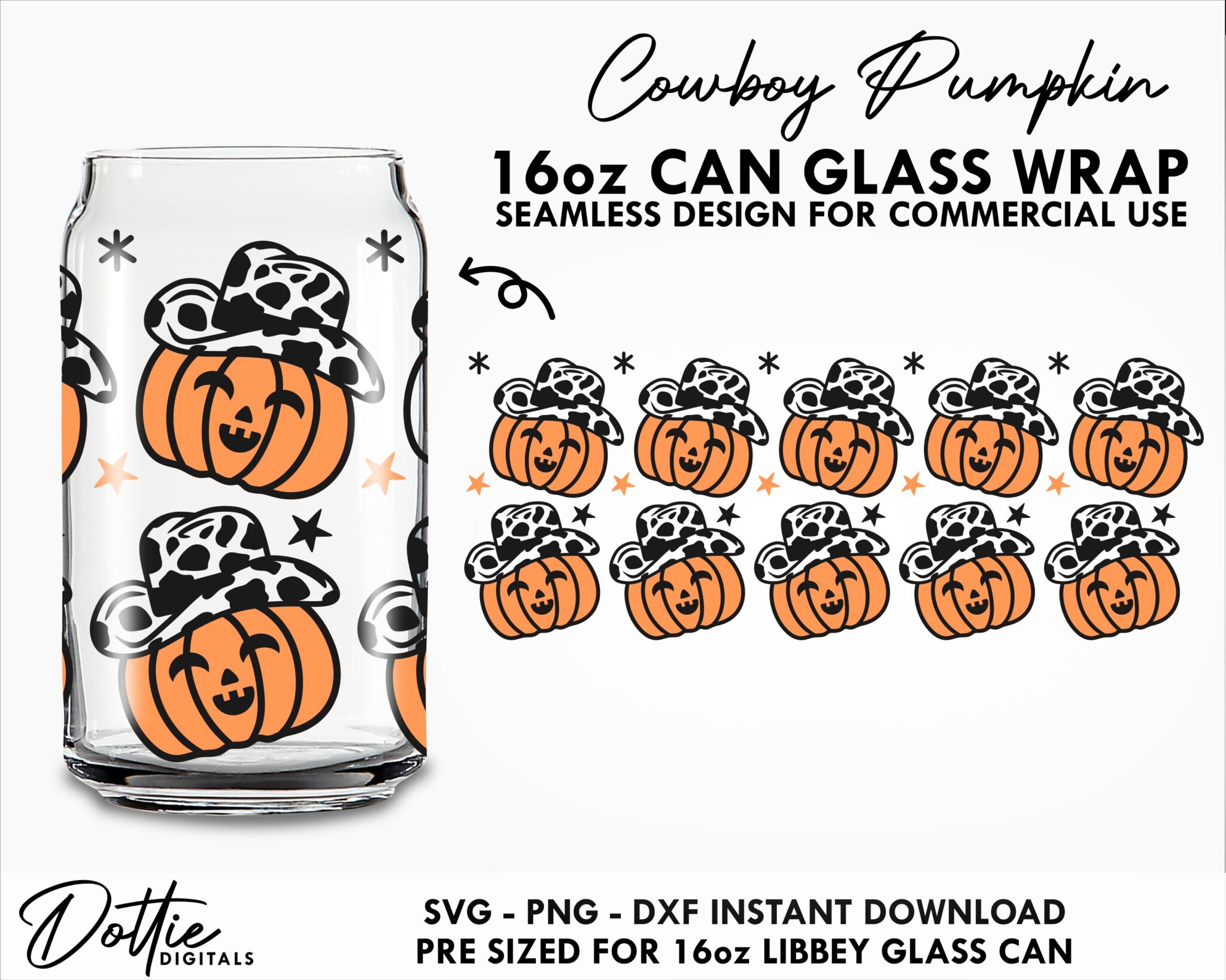 Dottie Digitals - Cowboy Hat Pumpkin Halloween 16oz Glass Can Cut File ...