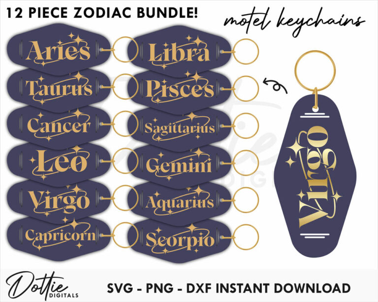 Aries Zodiac Star Sign Motel Keychain SVG PNG DXF Cutting File
