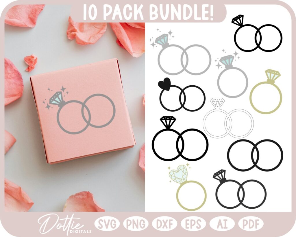 Dottie Digitals - Engagement Rings 10 Design Pack Bundle - SVG PNG DXF ...