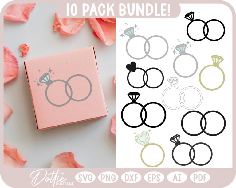 Dottie Digitals - Engagement Rings 10 Design Pack Bundle - SVG PNG DXF ...