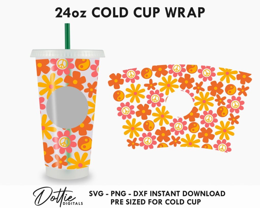 Funky Retro Floral Starbucks tumbler cup wrap craft cutting SVG file