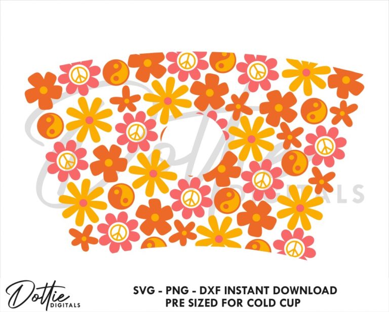 Funky Retro Floral Starbucks tumbler cup wrap craft cutting SVG file