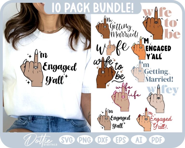 Dottie Digitals - Wife Wedding Ring Finger 10 Design Pack Bundle - SVG ...