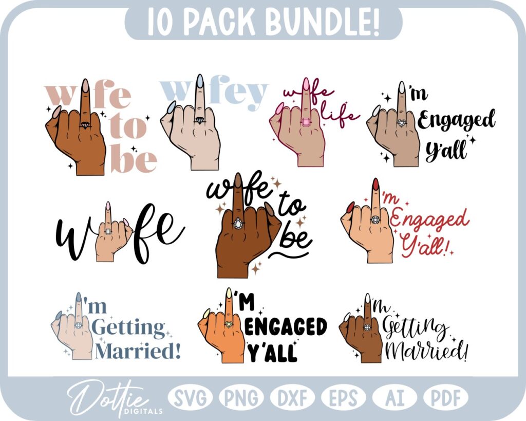 Dottie Digitals - Wife Wedding Ring Finger 10 Design Pack Bundle - SVG ...