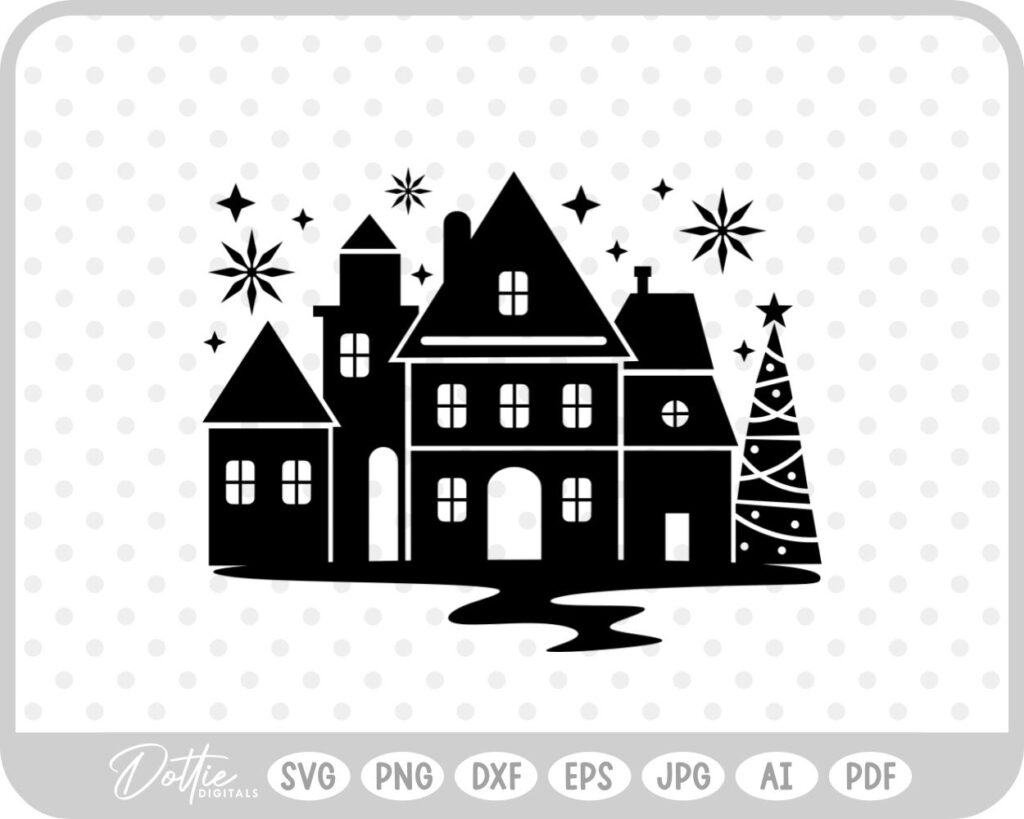 Dottie Digitals - Christmas Town Festive Scene Houses Land SVG PNG DXF ...